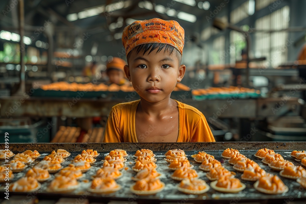 Child labour, group of young poor asian children forced to work in a ...