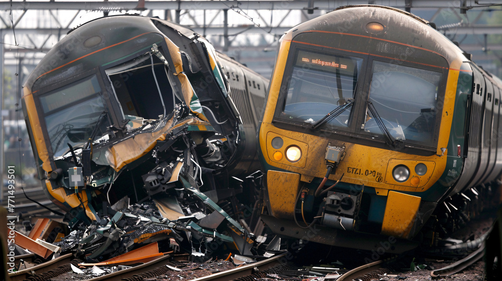 massive trains collided and derailed, with different parts of it ...