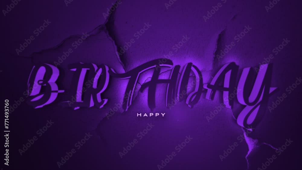 Purple Happy Birthday text in stylized font, on a cracked wall ...