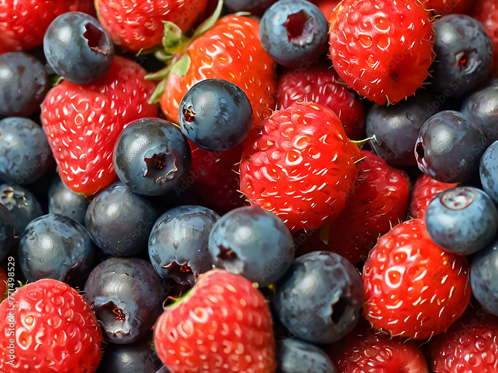 Jolis fruits rouges variés, en gros plan, occupant tout le cadre de l ...