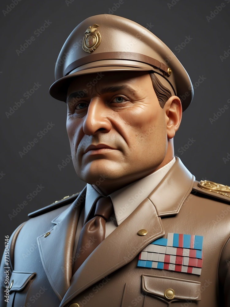 portrait of benito mussolini 3D sculpt illustration art design on plain ...