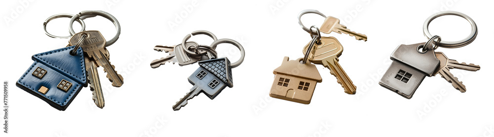House keys set with house shaped keychain on Transparent png background ...