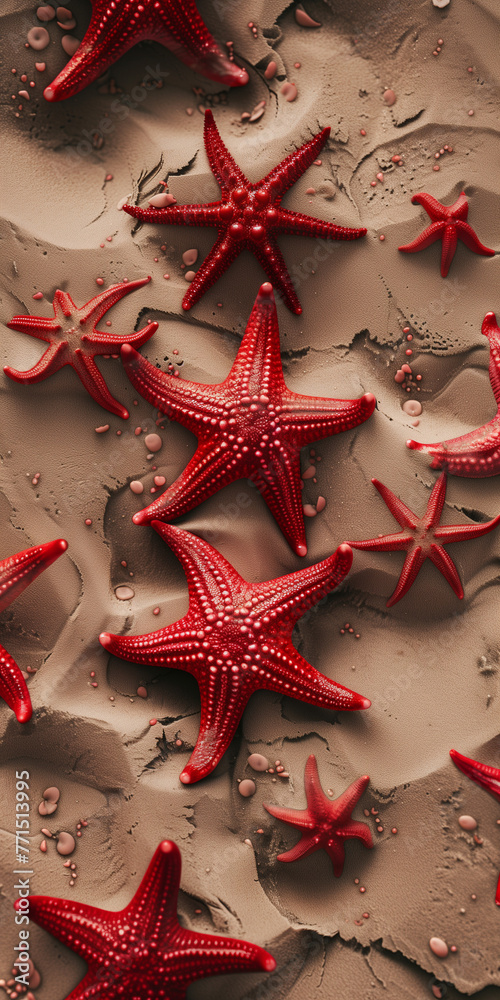 Close-up image showcasing multiple starfish with prominent textures on ...