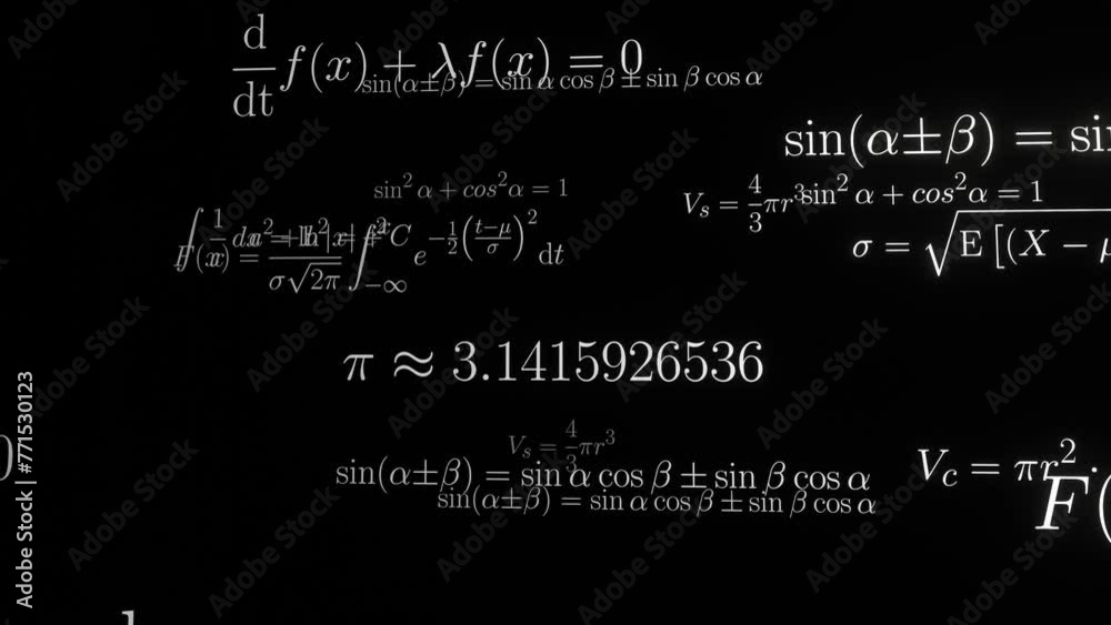Mathematical equations camera fly-through (endless loop). Equations of ...