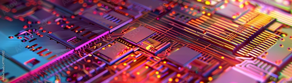Microscopic view of a semiconductor chip, illustrating the complex ...