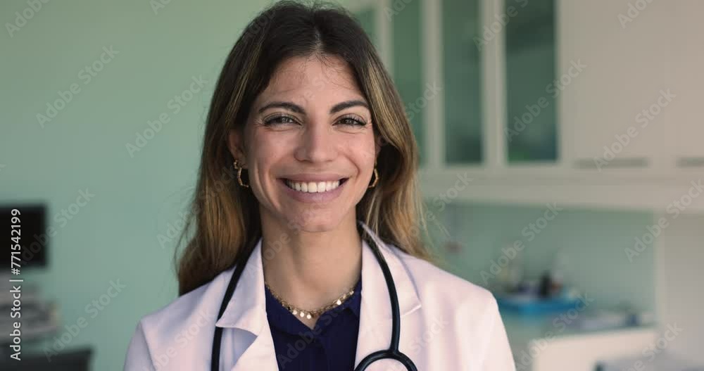 Profile of attending physician, female nurse, cardiologist in white ...