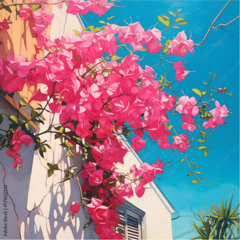 Vibrant Bougainvillea Cascade: A digital art piece that vividly ...
