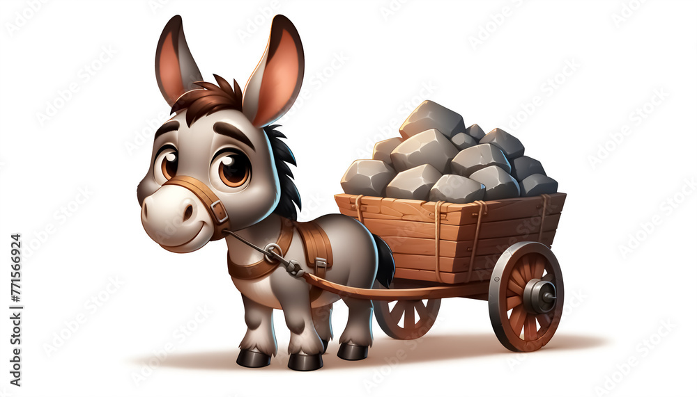 Cartoon Donkey Pulling Wooden Cart: Illustration, Donkey Cartoon ...