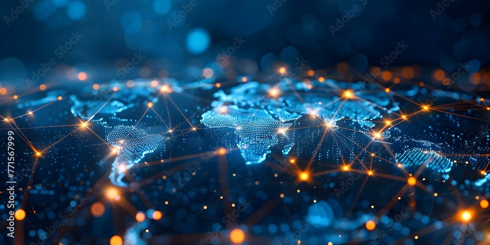 Global internet activity represented by glowing nodes on a virtual map ...