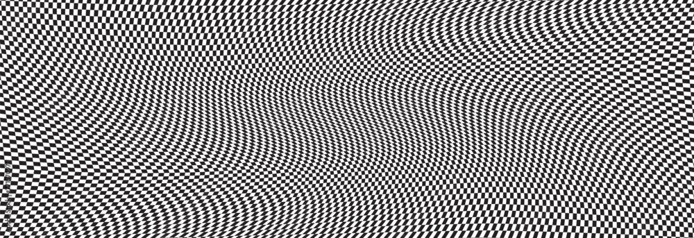 Distorted vector checkered seamless pattern. Groovy twisted grid ...