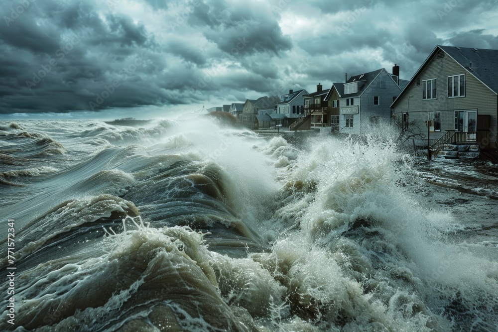 the catastrophe of rising sea levels destroys cities. A striking ...