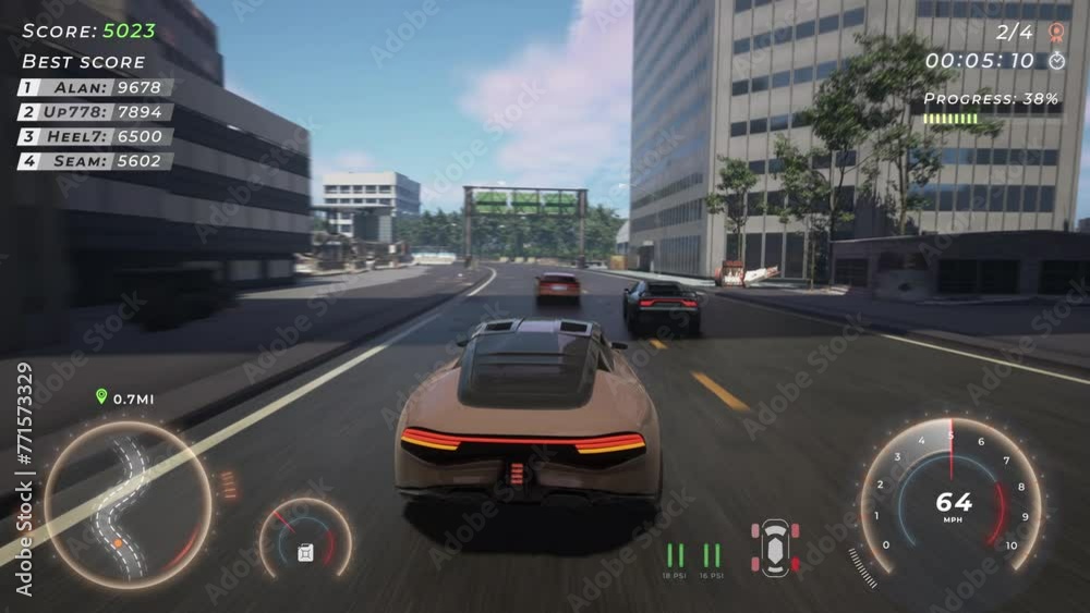 Animation of the black race car in the competitive driving gaming ...