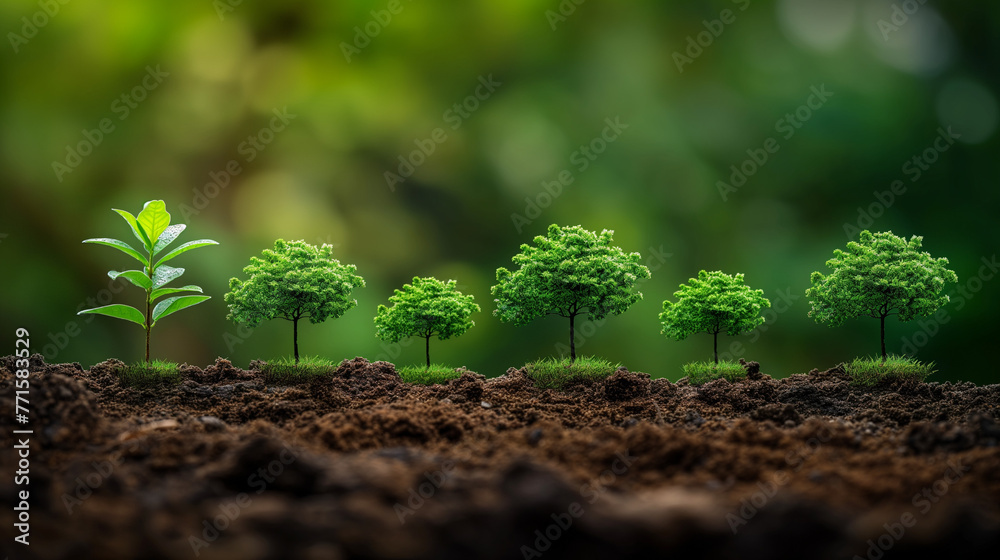 tree arranged as a green graph on soil background , sustainable ...
