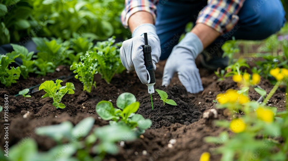 Soil Health Monitoring Depict gardeners using soil sensors and testing ...