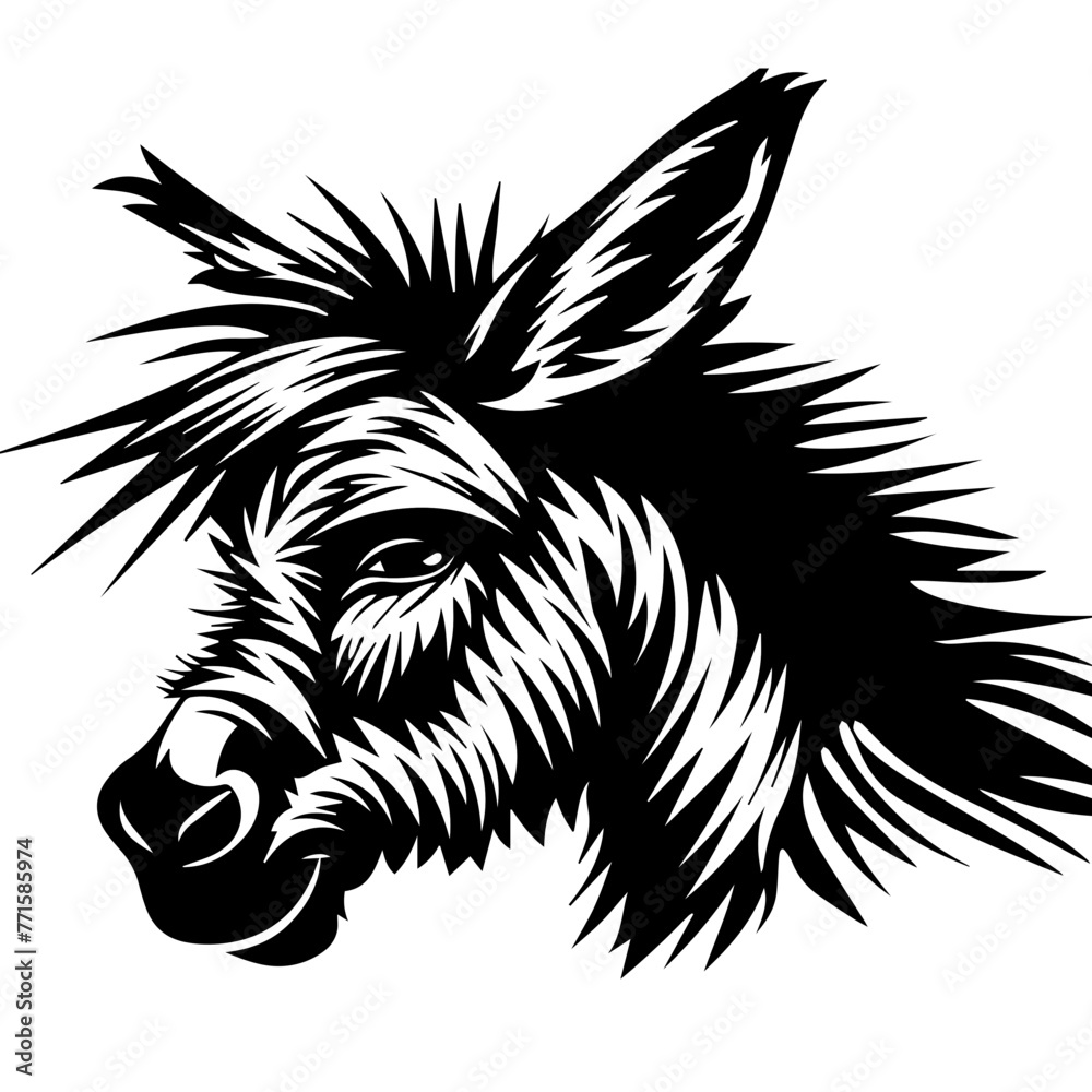 Simple black silhouette SVG of a donkey head, white background Stock ...