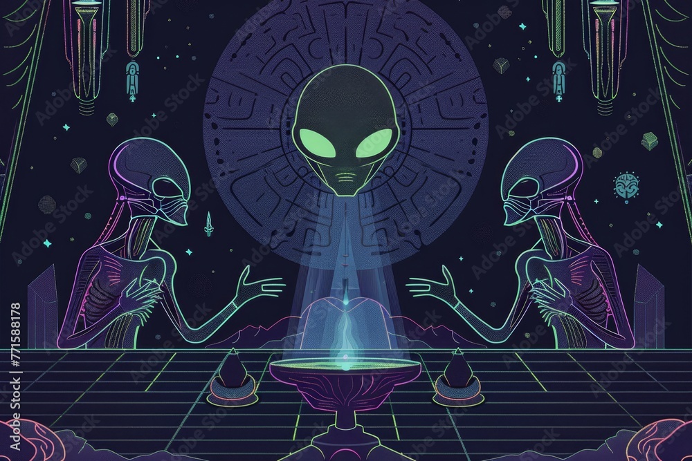An alien ritual invoking energies from a dark dimension, illustrating ...