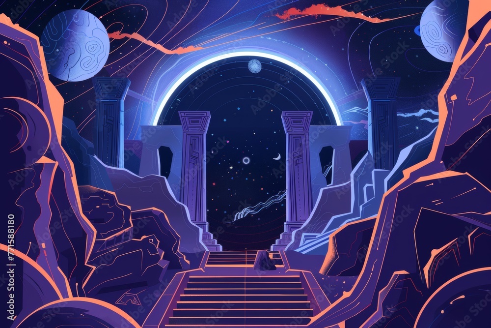 An explorers first encounter with a dark dimension portal, framed by ...