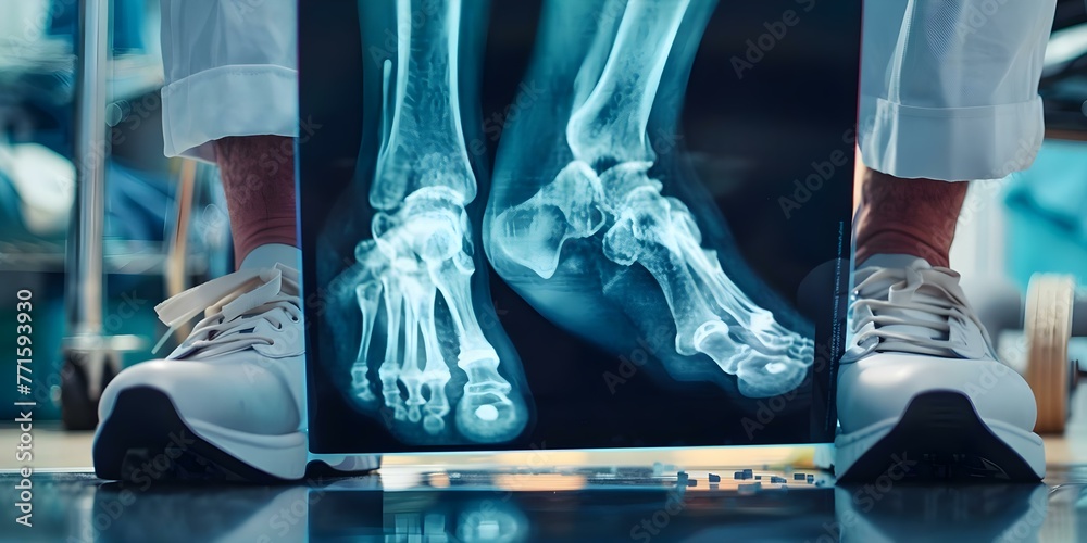 Doctor examining xray of swollen ankle joint for gout treatment ...