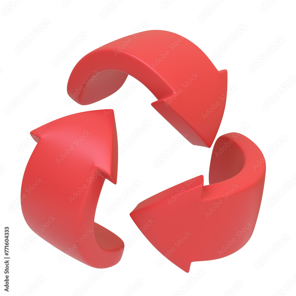 Universally recognized recycling symbol in bright red, representing ...