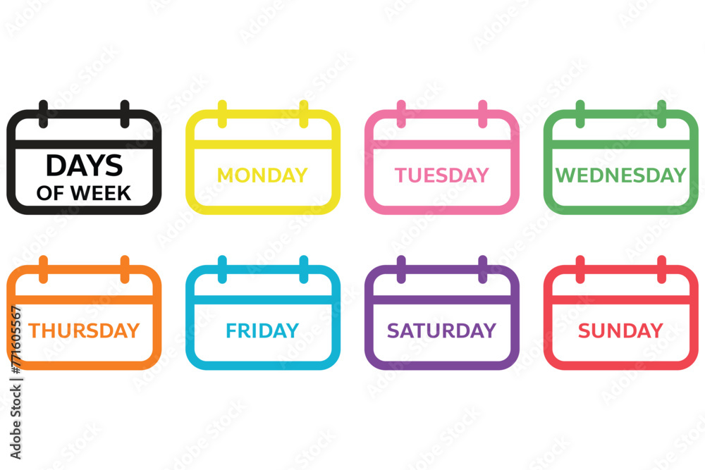 days of week in the weekly calendar, date and time calendar for ...
