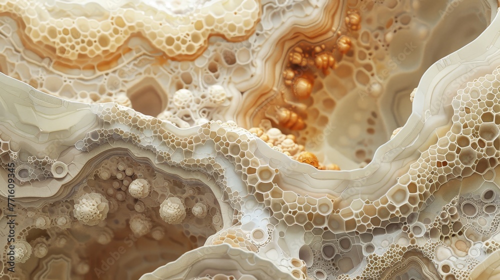 A large, intricate piece of art made of small, round objects. The ...