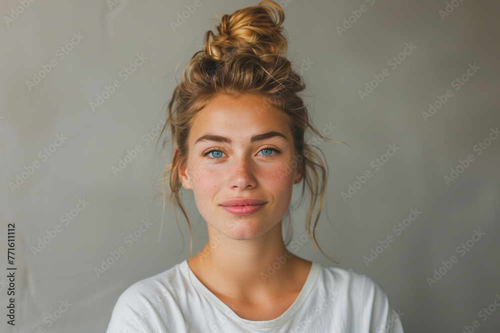 Natural Beauty with a Playful Twist. A radiant woman with blue eyes and ...