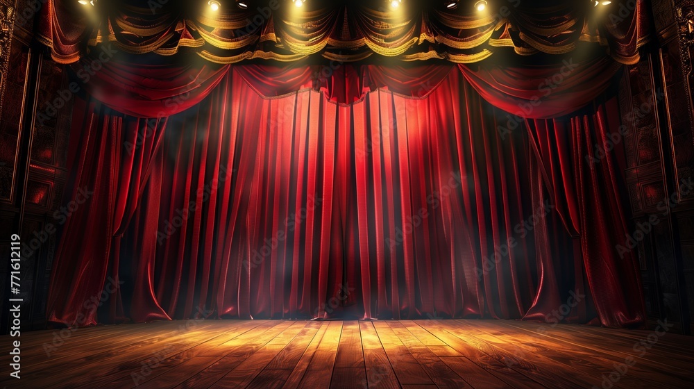 Stage with heavy curtain. Ambiance of a theater setting, showcasing the ...