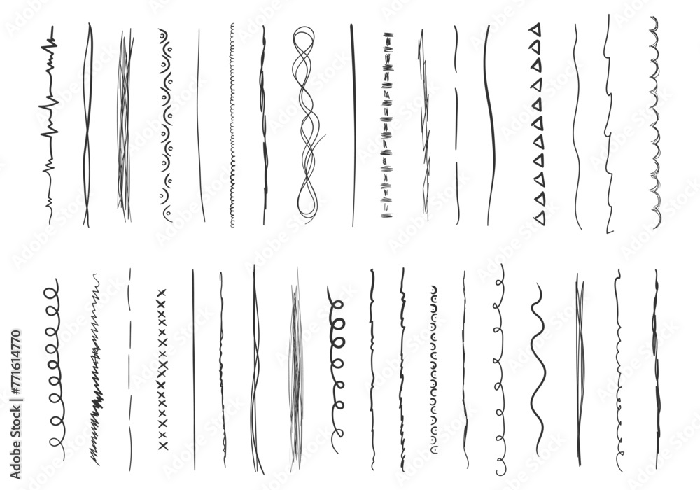 Set of wavy horizontal lines. Set of art brushes for pen. Marker hand ...