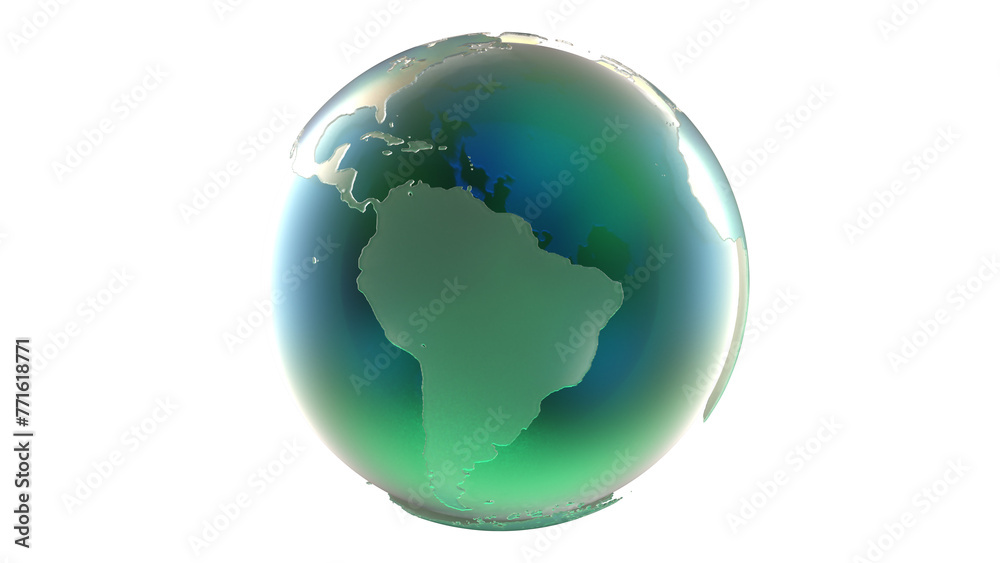 Earth with blue reflection of green glass illuminated by light ...