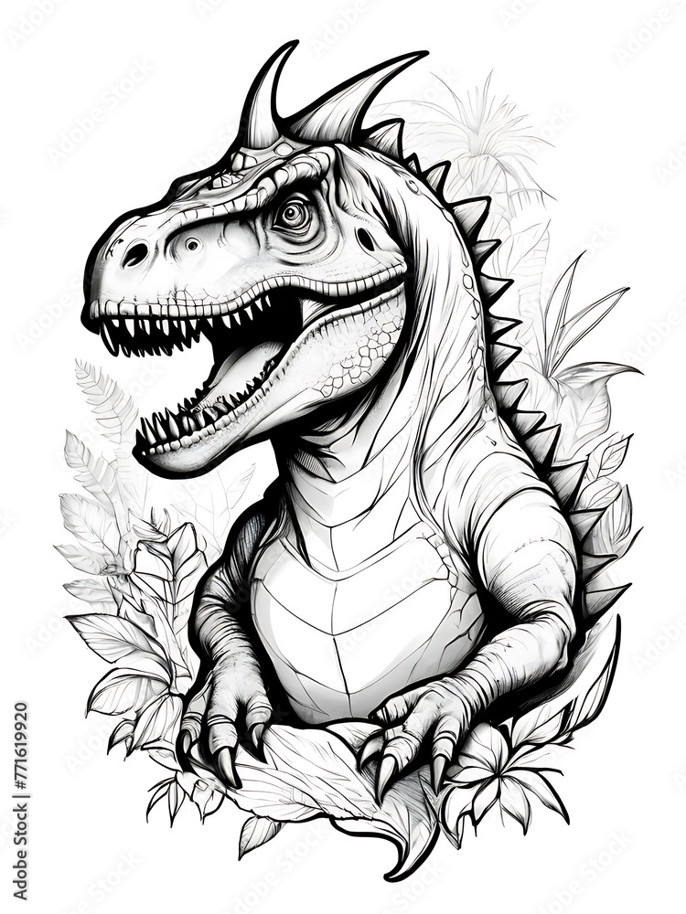 Tattoo art Dinosaur hand drawing and sketch with line smoothly outline ...
