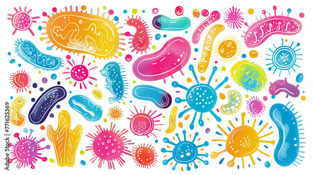 Bacteria gram positive illustration. Compilation of doodled bacteria ...