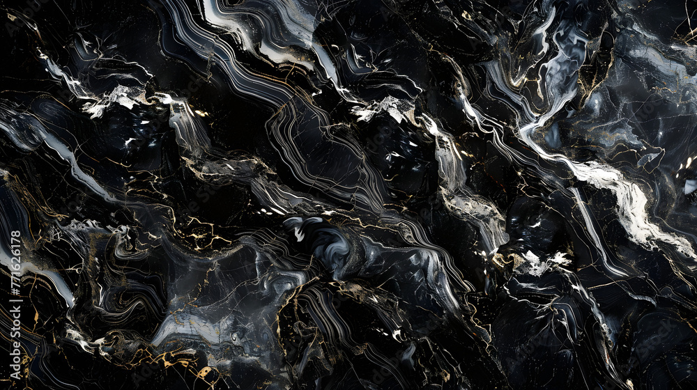 Schwarzer Marmor Hintergrund mit grauen und weißen Akzenten, Dunkler ...