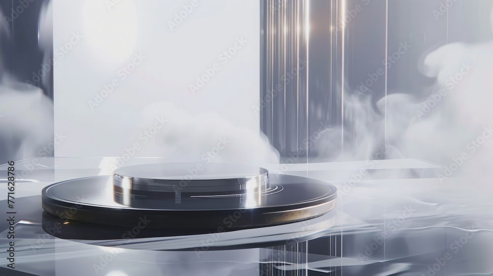 Showcase products on a modern circular display podium, offering a sleek ...
