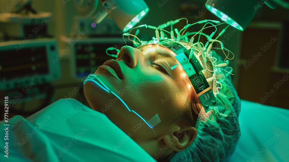 a complex neurosurgical operation to implant an implant in the brain. a ...