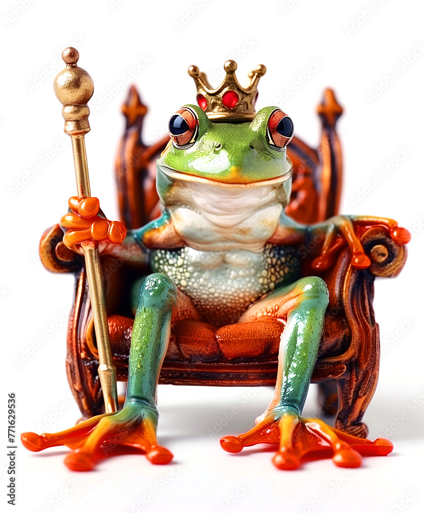 A fairy-tale frog in a crown, on a throne, with a scepter Illustration ...