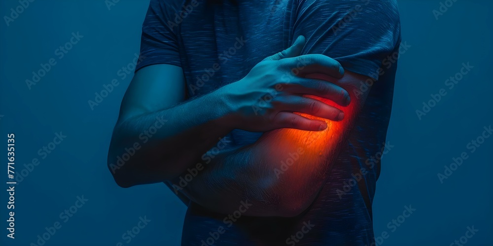 Closeup photo of a mans elbow with a swollen red lump likely olecranon ...