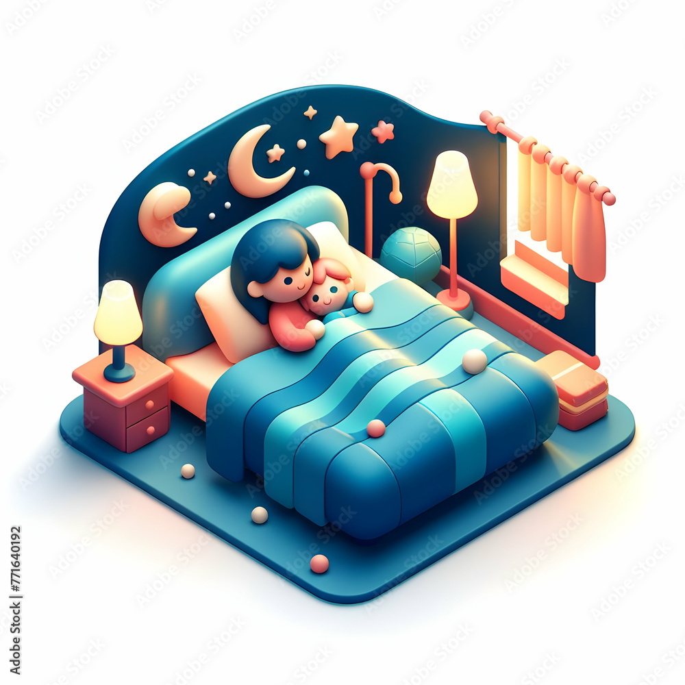 3d flat icon as Cozy Bedtime Story as ParentasChild Connection in World ...