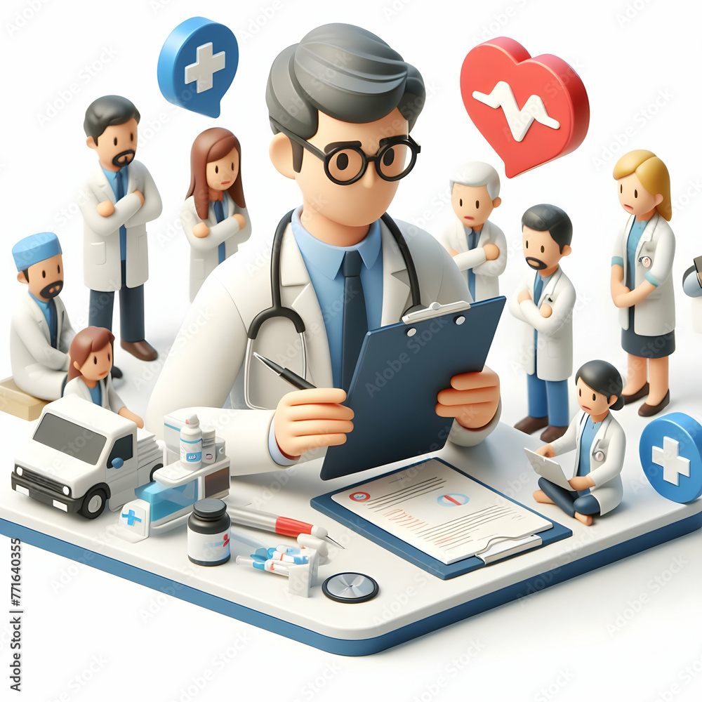 3d flat icon as Doctors in Action as Medical Team at Work in doctor day ...