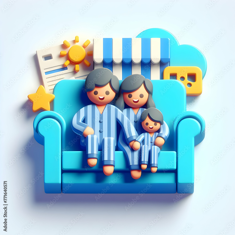 3d flat icon as Family Pajama Party as Movie Night In in World Sleep ...