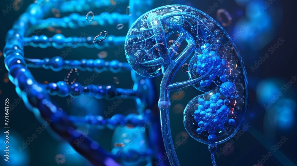 Schematic representation of a human kidney with a DNA double helix as ...