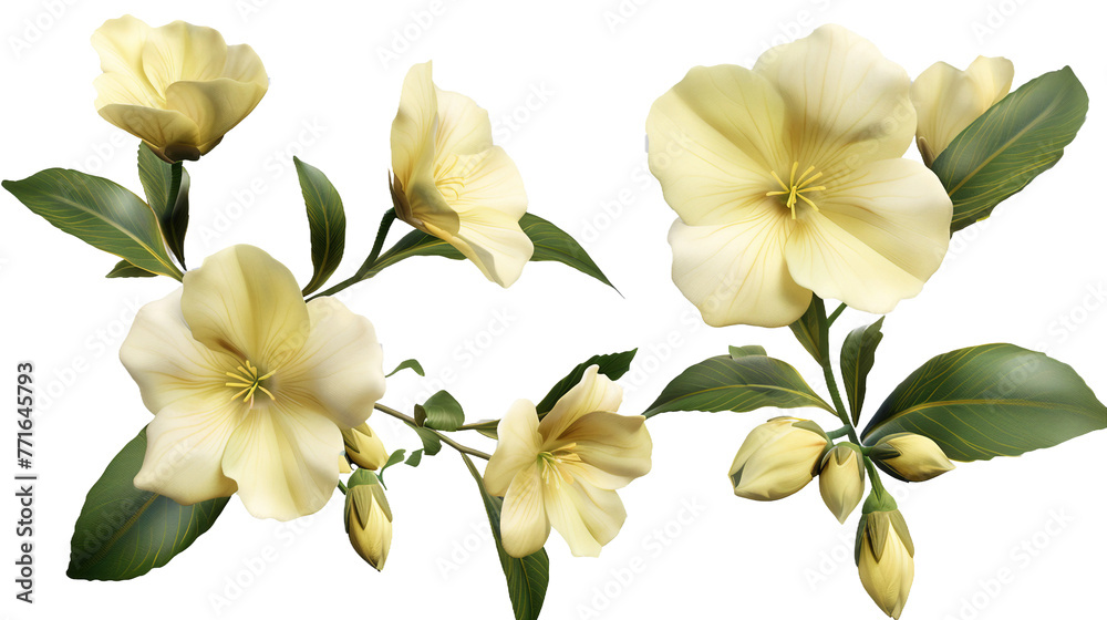 Evening primrose botanical illustration in 3D digital art, isolated on ...