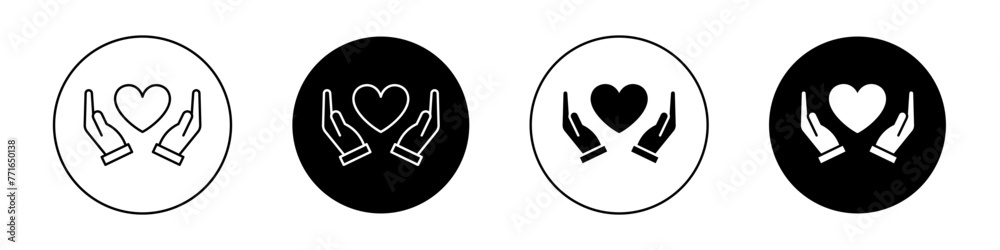 Hand holding heart icon set. save and care life vector symbol. giving ...