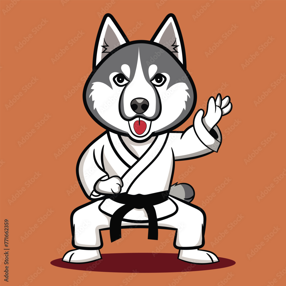 Cute Siberian husky black belter face dog karate illustration Stock ...