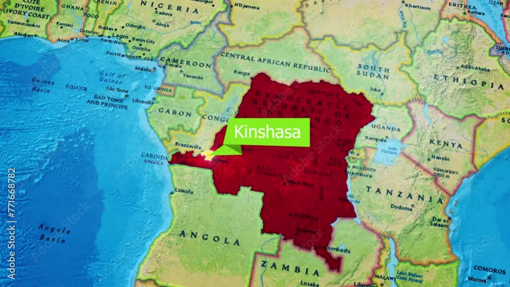 map of Kinshasa, the capital of Democratic Republic of the Congo ...