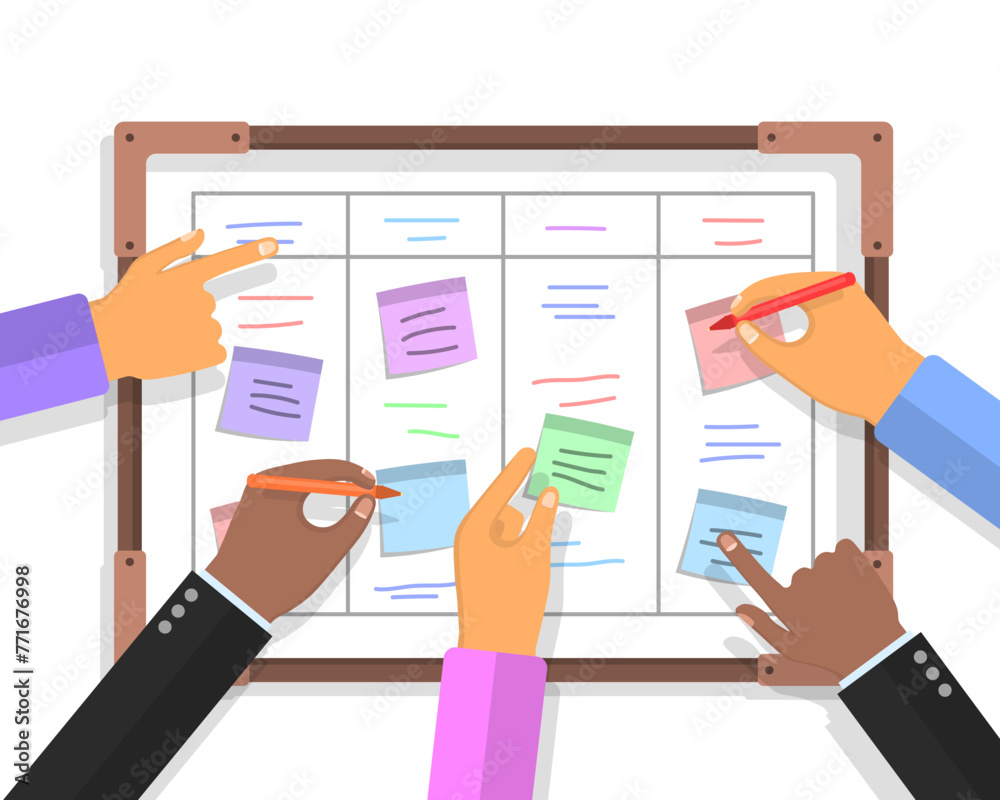 Team people hands sticking work business plan schedule and memo notes ... Team people hands sticking work business plan schedule and memo notes ...