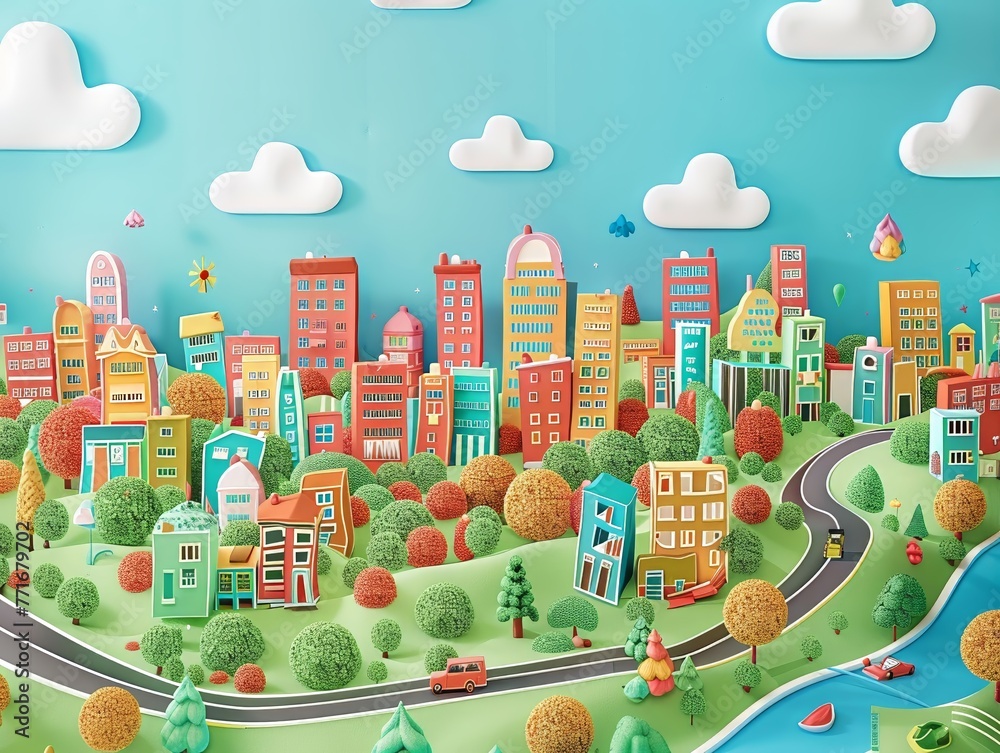 Illustrate 3D render clay style of A vibrant drawing of 3D render clay ...