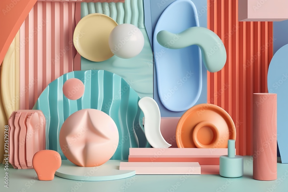 Integration of colors, shapes, and textures to create 3D render clay ...