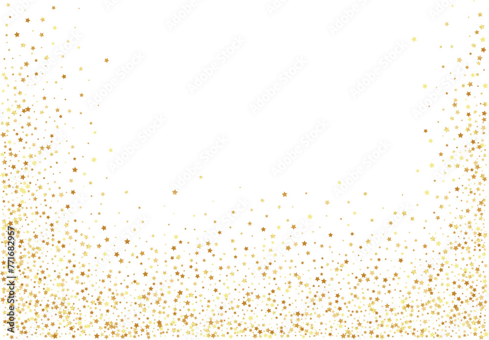 Golden stars confetti decoration. Horizontal down border from falling ...