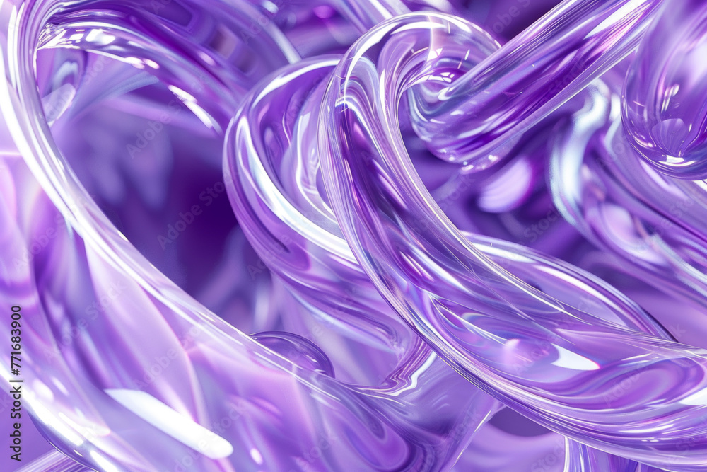 Abstract geometric violet background with glass spiral tubes, flow ...