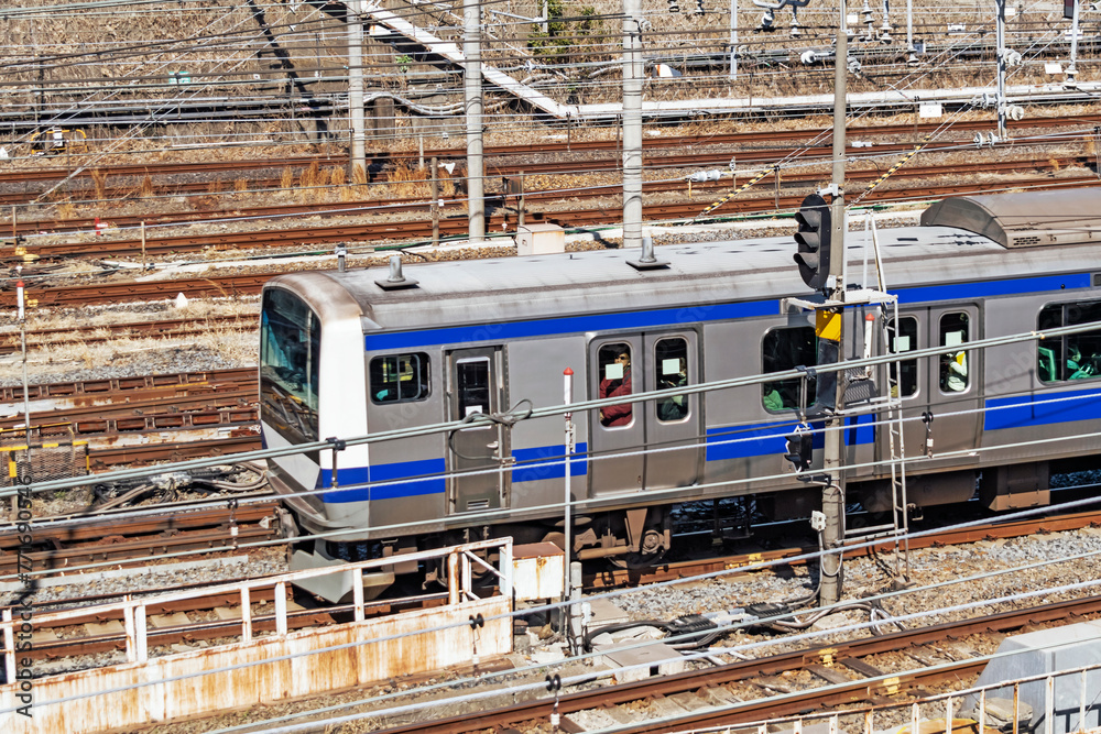 Industrial or mass transit background featuring detail of electrical ...